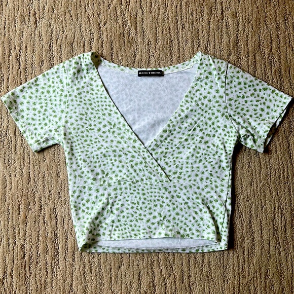 Brandy Melville | Tops | Brandy Melville Green Cheetah Print Crossover ...